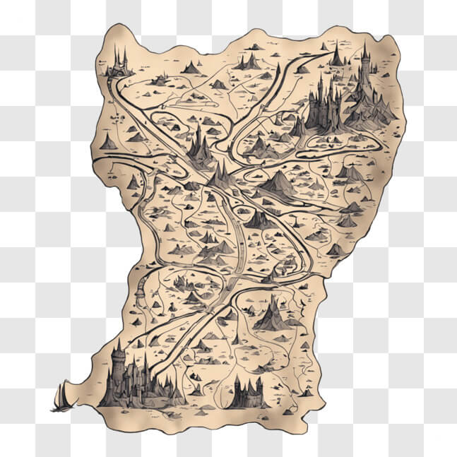 Download Medieval Style Fantasy Map with Mountains, Rivers, and Caves ...
