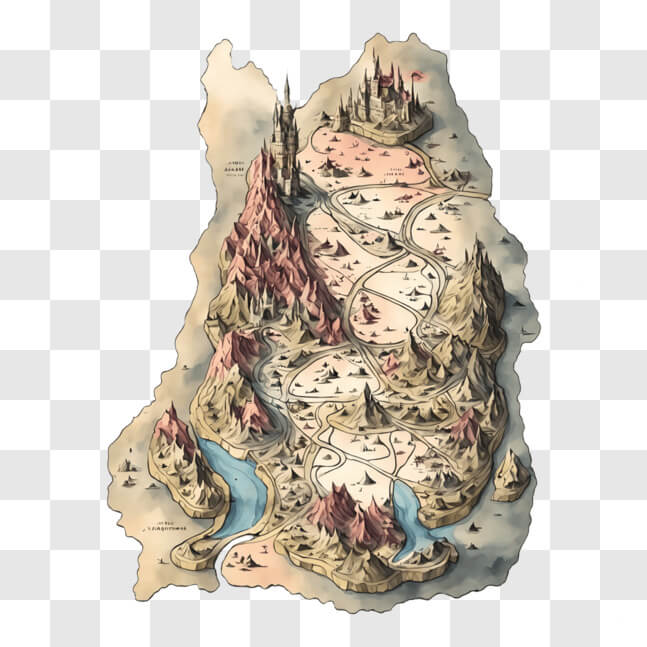 Download Fantasy World Map with Mountains, Rivers, and Castles PNGs ...