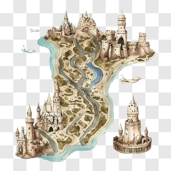 Download Map with Castles, Rivers, and Waterfalls for Travel PNGs ...