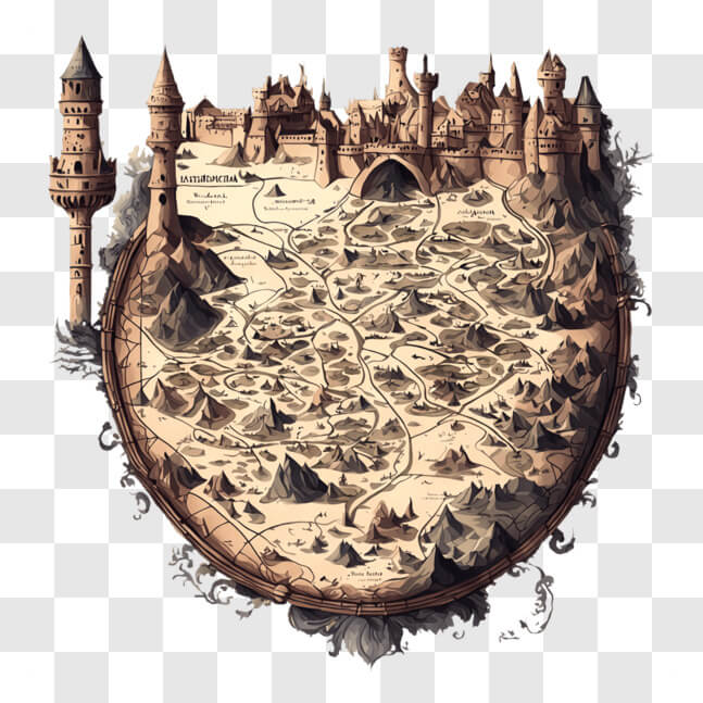 Download Vintage Map of Medieval City in Heart-Shaped Frame PNGs Online ...