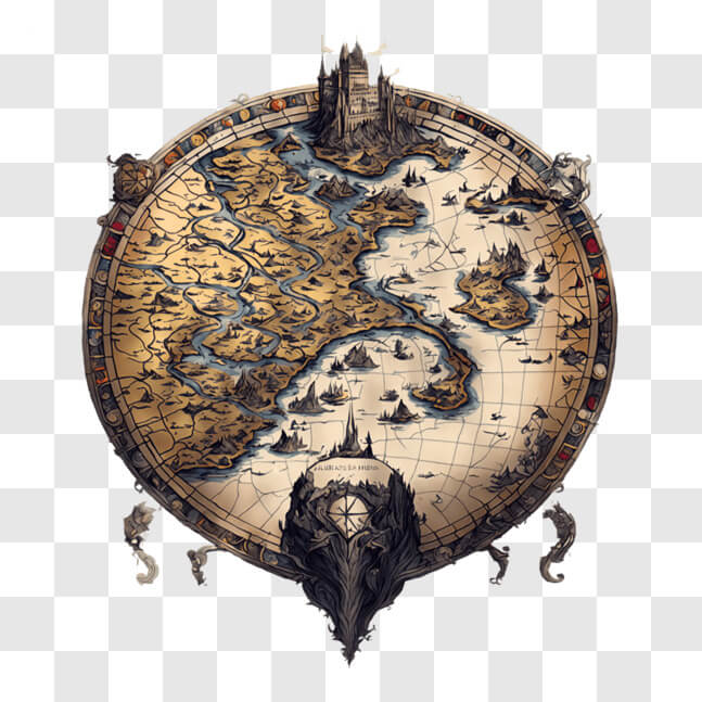 Download Old-fashioned Fantasy World Map with Islands and Landmarks ...