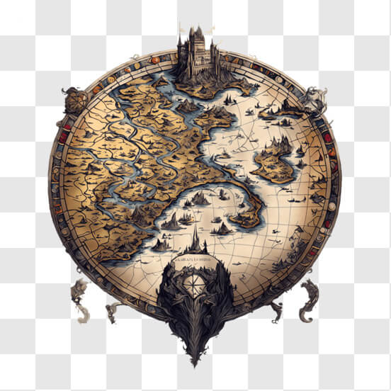 Download Watercolor Fantasy World Map with Islands and Landmarks PNGs ...
