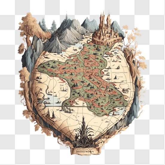 Download Fantasy World Map with Castles and Mountains - Black and White ...