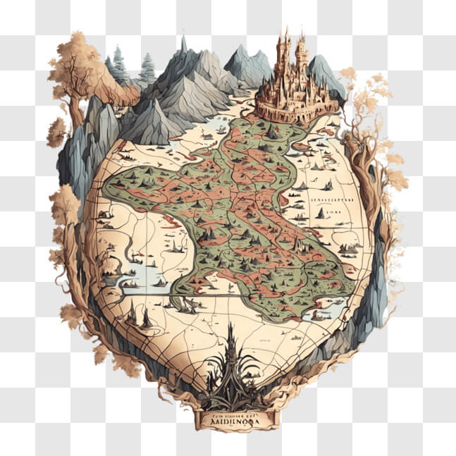 Download Imaginary World Map with Castles and Trees PNGs Online ...