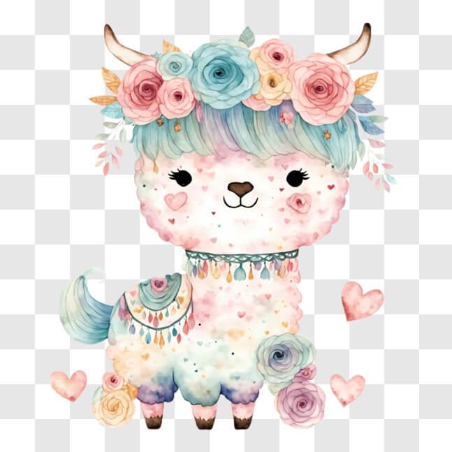 Descarga Llama linda con corona de flores PNGs En Línea - Creative Fabrica