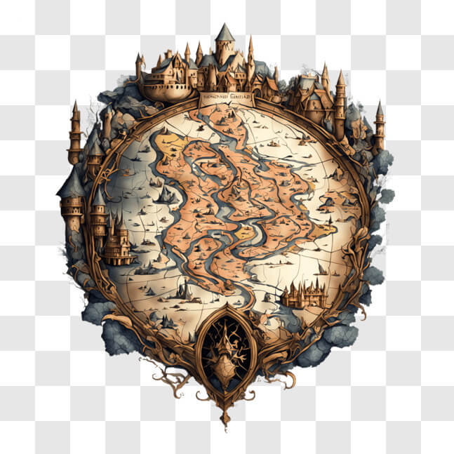Download Ornate Fantasy World Map with Castles and Landmarks PNGs ...