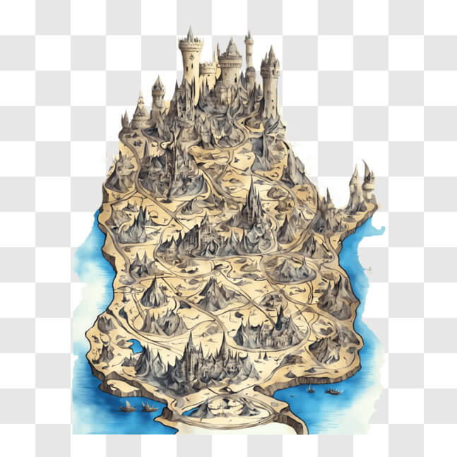 Download Fantasy Map with Castles and Islands PNGs Online - Creative ...