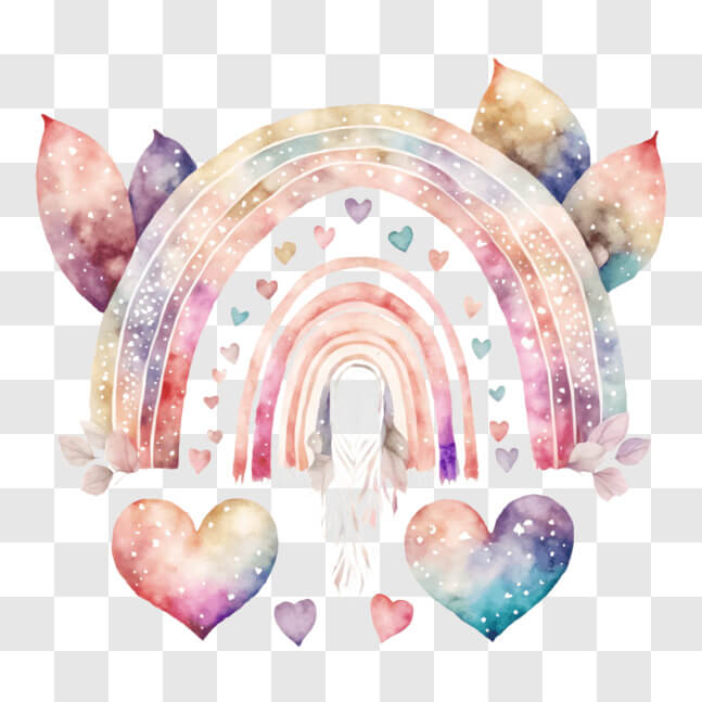 Download Abstract Rainbow Watercolor Painting with Hearts and Leaves ...