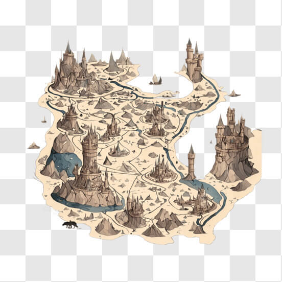 Download Fantasy World Map with Castles and Mountains - Black and White ...