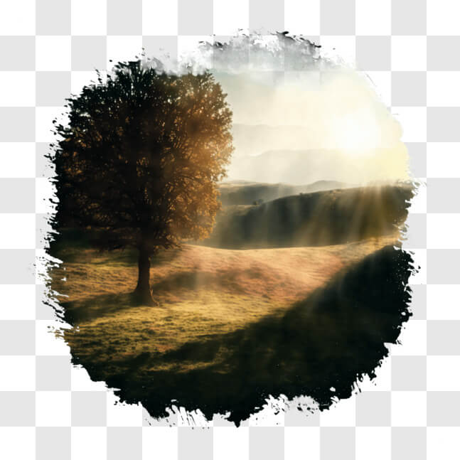 Download Scenic View of Tree in Open Field with Sun Rays PNGs Online ...