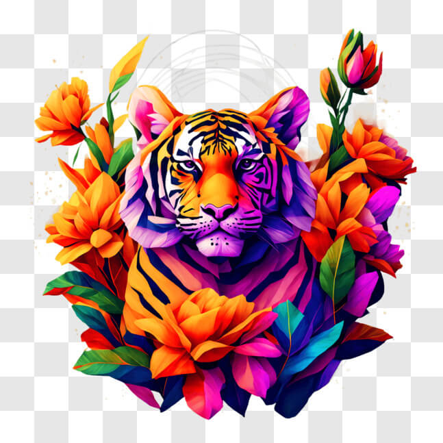 Download Colorful Tiger in Flower Garden PNGs Online - Creative Fabrica