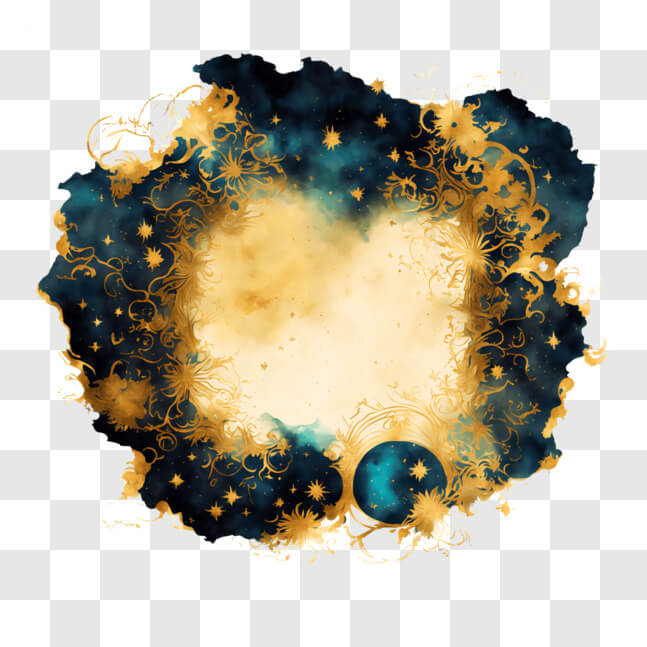 Download Blue and Gold Celestial Frame with Stars and Moons PNGs Online ...