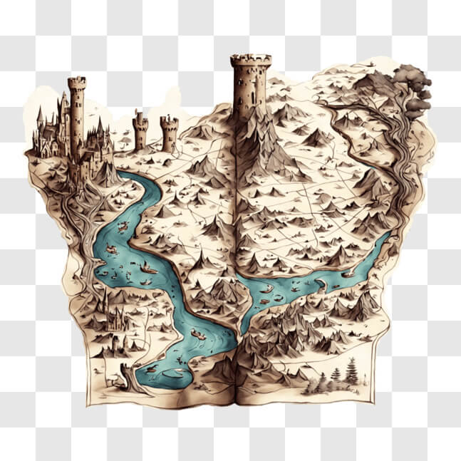 Download Fantasy Map with Castle, River, and Mountains PNGs Online ...