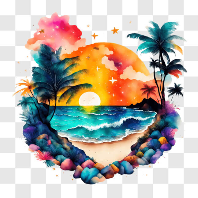 Download Ocean Sunset Watercolor Painting PNGs Online - Creative Fabrica