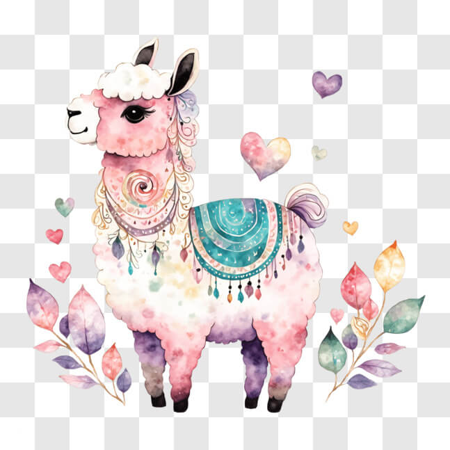Download Watercolor Llama with Flowers and Hearts PNGs Online ...