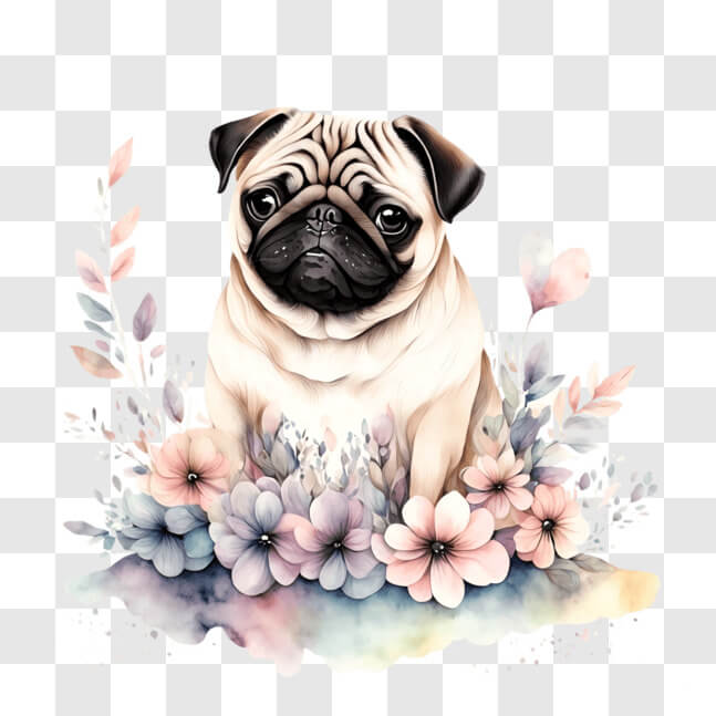 Download Pug Dog in Flower Garden Illustration PNGs Online - Creative ...