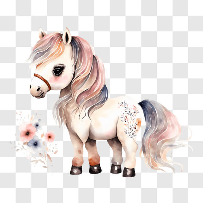 Descarga Lindo caballo rosa y blanco con flores PNGs En Línea ...