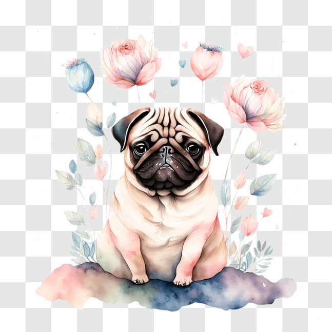 Download Pug Dog Sitting Among Flowers in Space PNGs Online - Creative ...