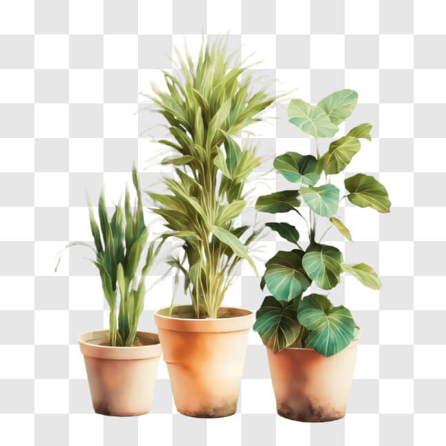Download Three Potted Plants in Row PNGs Online - Creative Fabrica