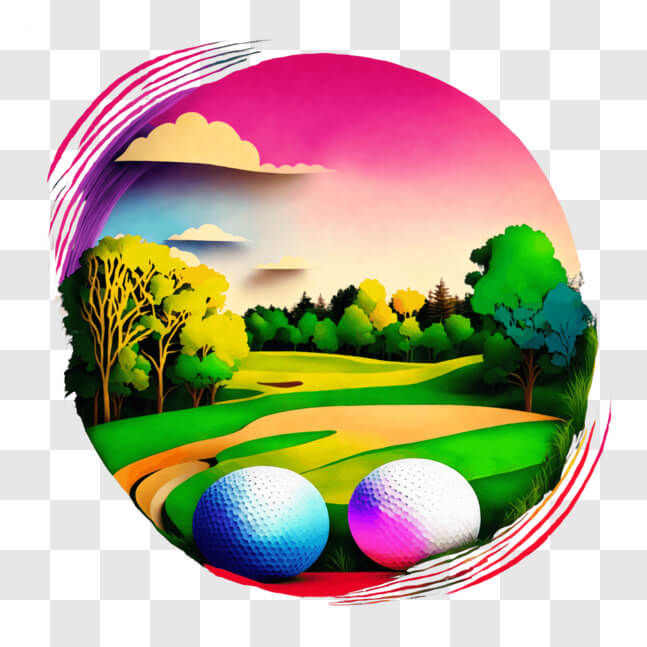 Download Two Golf Balls in Circular Frame with Trees and Green Grass ...