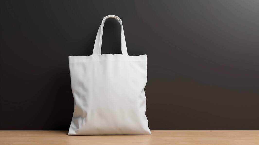 Download White Tote Bag on Wooden Table with Black Background Mockups ...