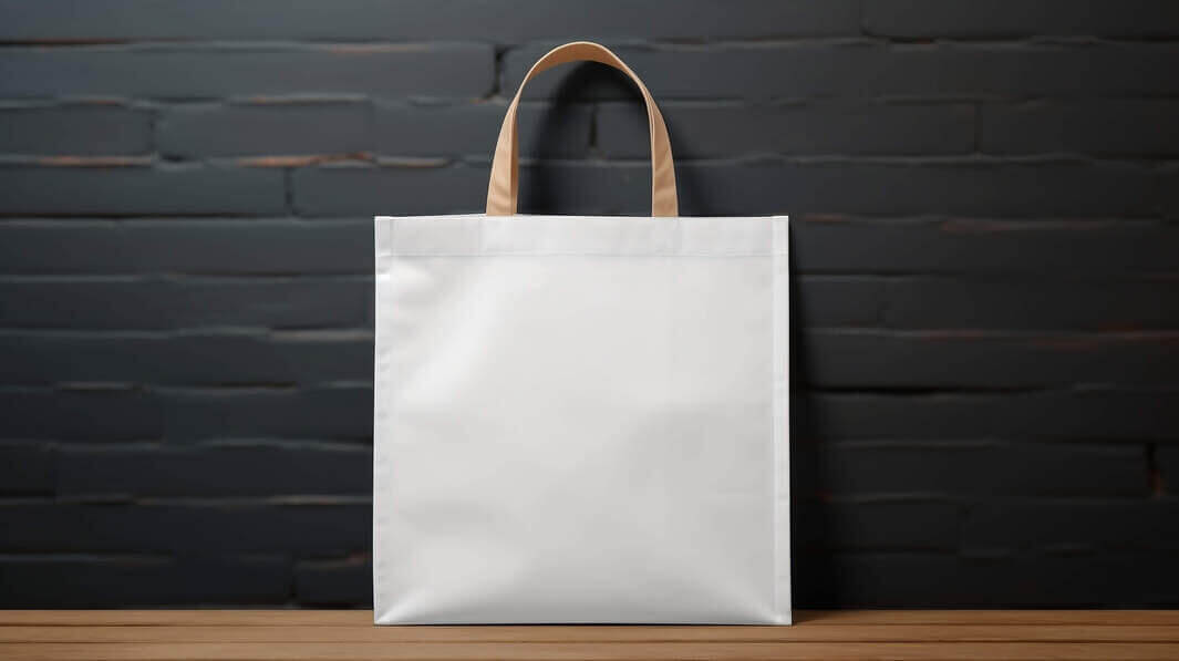 Download Empty White Shopping Bag with Wooden Handle on Brick Wall ...