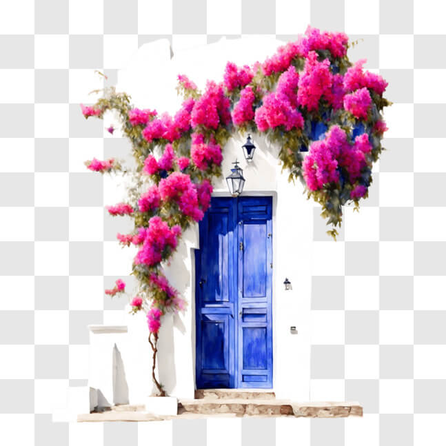 Download Charming Blue Door with Pink Flowers in Athens, Greece PNGs ...