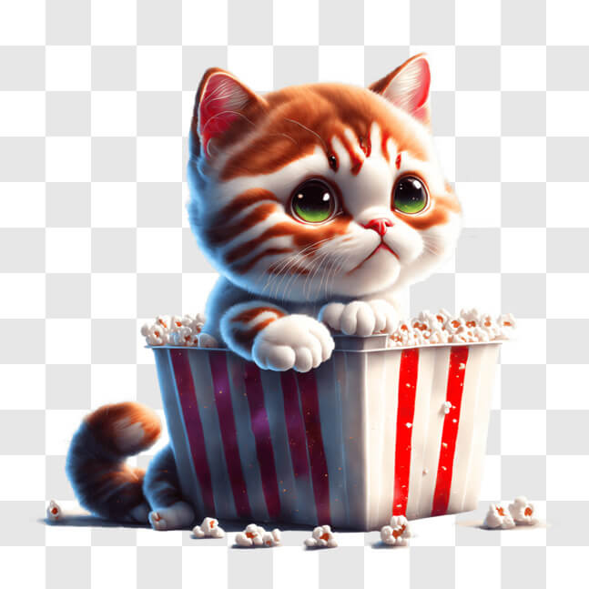 Descarga Gato de Dibujos Animados Disfrutando de Palomitas de Maíz en una Caja Vacía PNGs En ...