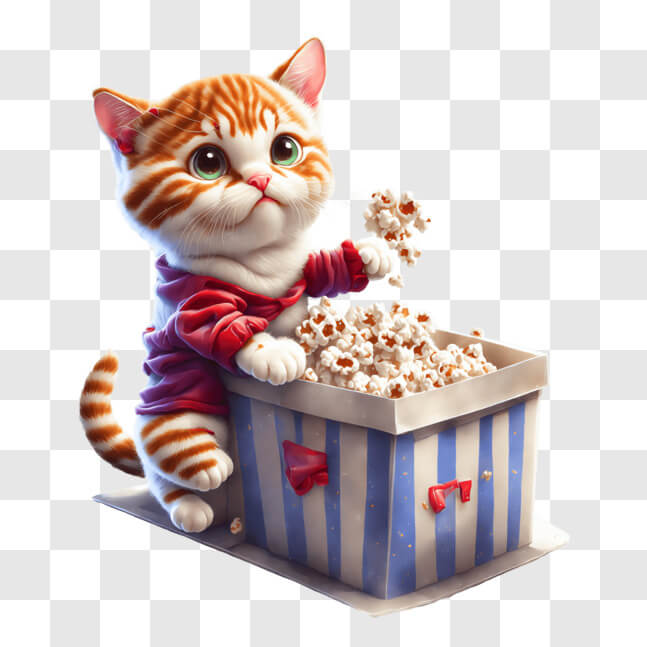 Download Cartoon Cat in Popcorn Box PNGs Online - Creative Fabrica