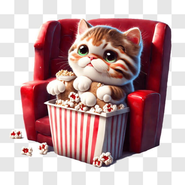 Download Cat with Popcorn in Chair PNGs Online - Creative Fabrica