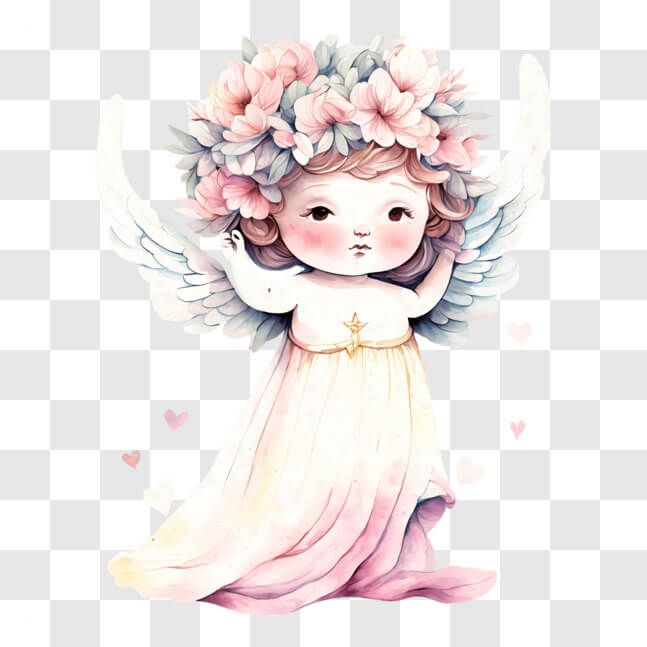 Download Cute Little Angel with Pink Hair and Flowers PNGs Online ...