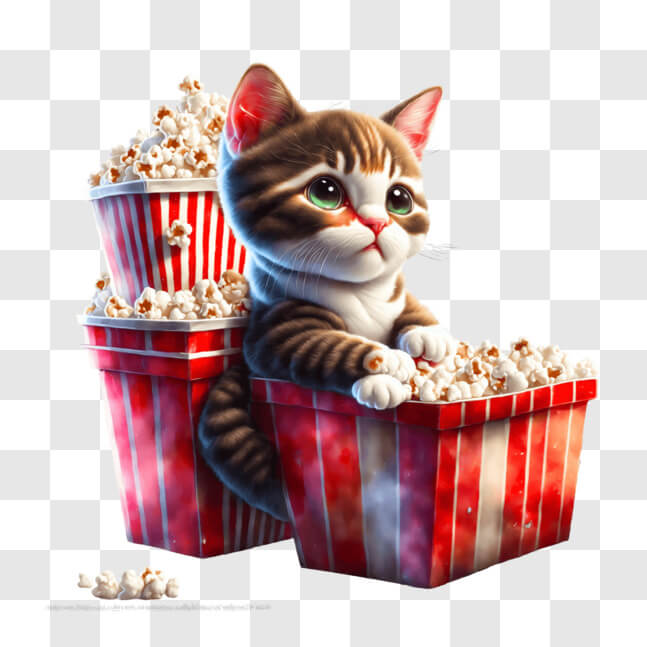 Download Cat Enjoying Popcorn PNGs Online - Creative Fabrica