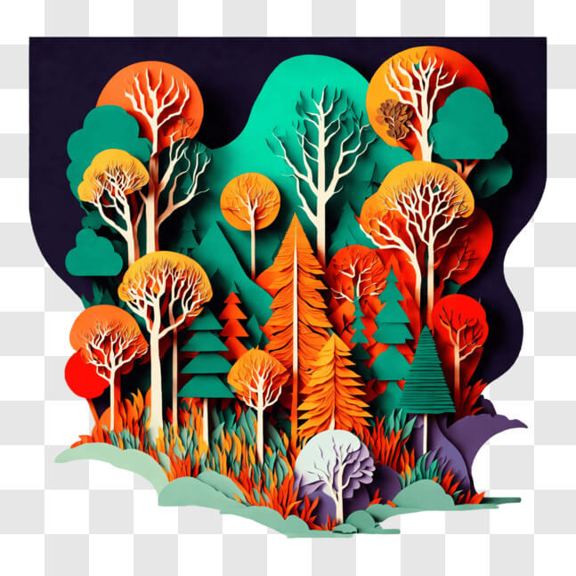 Descarga Arte de recorte de papel de una escena idílica del bosque PNGs ...