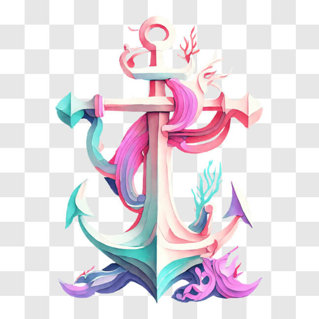 Download Colorful Anchor in Ocean with Seaweed and Corals PNGs Online ...