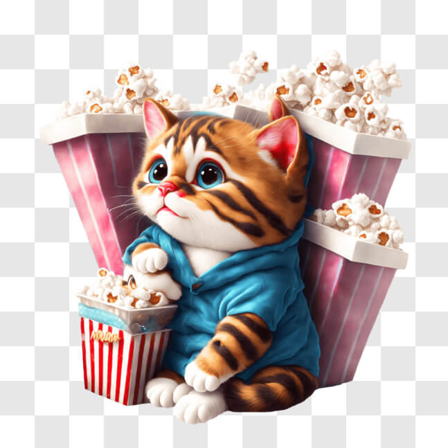 Download Cartoon Cat with Popcorn Boxes PNGs Online - Creative Fabrica