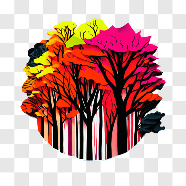 Download Circular Cut-Out of Colorful Trees in Forest Landscape PNGs ...