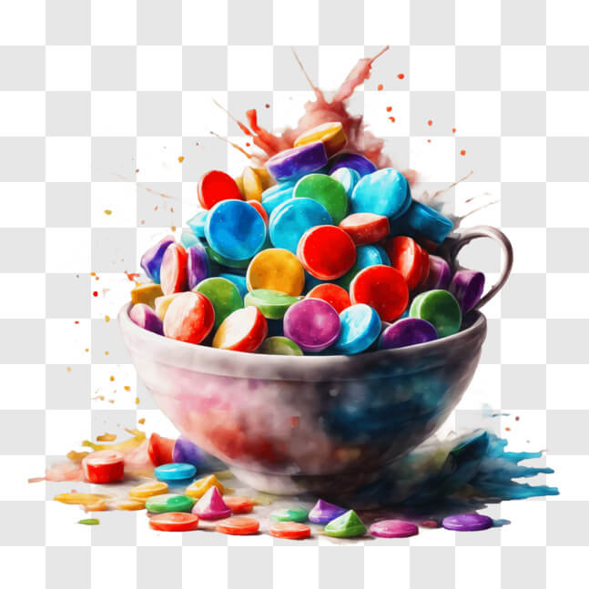 Download Colorful Candy Bowl with Splashes PNGs Online - Creative Fabrica