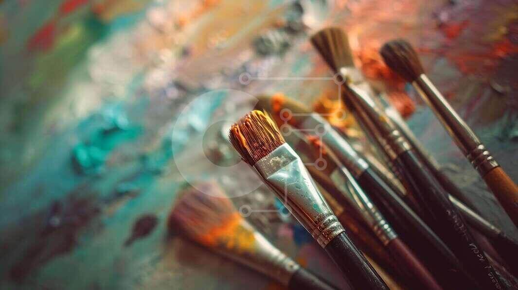 Colorful Paintbrushes on Artistic Canvas stock photo | Creative Fabrica