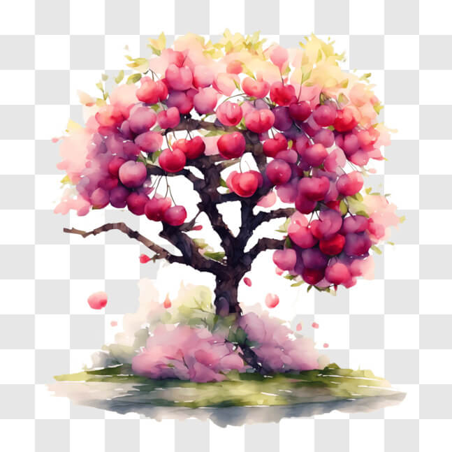 Download Watercolor Painting of Blooming Apple Tree with Pink Blossoms ...