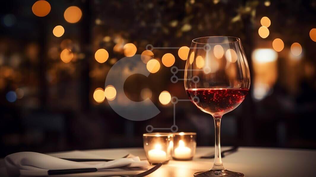 Romantic Red Wine and Candlelit Dinner stock photo | Creative Fabrica