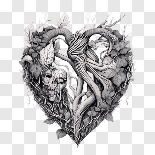 Download Eerie Black and White Heart-Shaped Drawing with Demons and ...