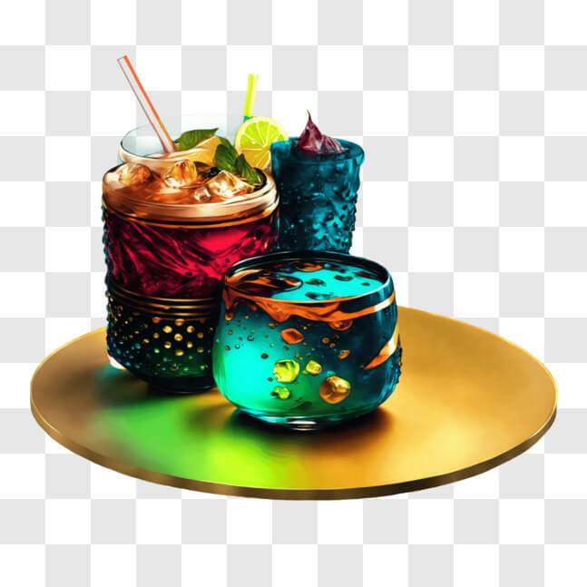 Download Colorful Drinks and Cocktails on Circular Tabletop PNGs Online ...