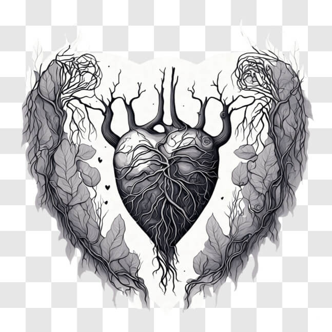 Download Black and White Heart with Branches Drawing PNGs Online ...