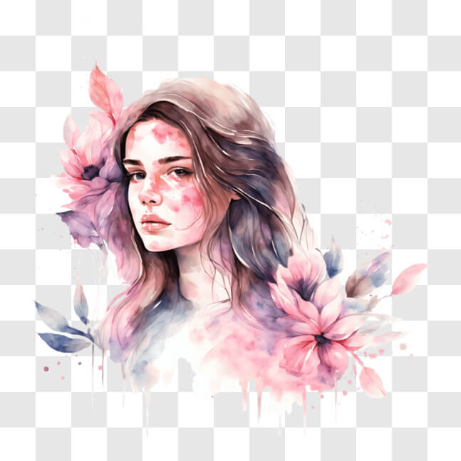 Descarga Mujer con pintura acuarela de flores rosadas PNGs En Línea - Creative Fabrica