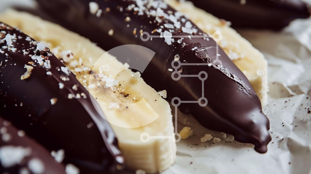 Deliciosas bananas cobertas de chocolate com sal marinho banco de ...