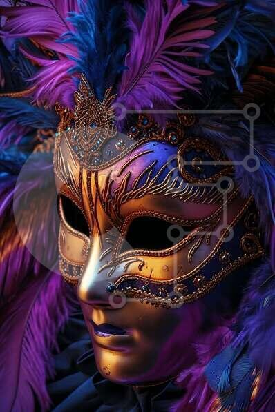 Venetian Carnival Masquerade Mask in Purple, Blue, and Gold stock photo ...