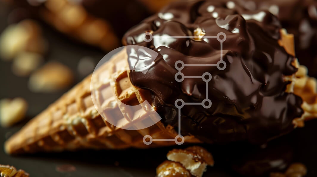 Delicious Chocolate and Nut Covered Ice Cream Cone stock photo ...