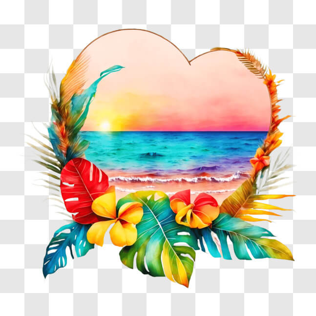 Download Colorful Heart-Shaped Frame with Tropical Flowers and Leaves ...