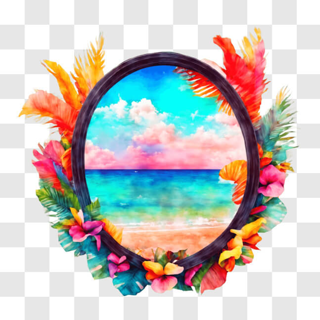 Download Round Floral Frame on the Beach PNGs Online - Creative Fabrica