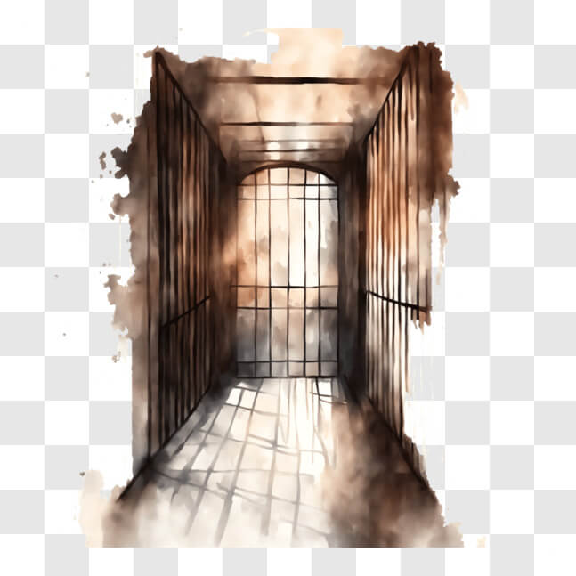 Download Watercolor Painting of an Empty Jail Cell with Bars PNGs ...